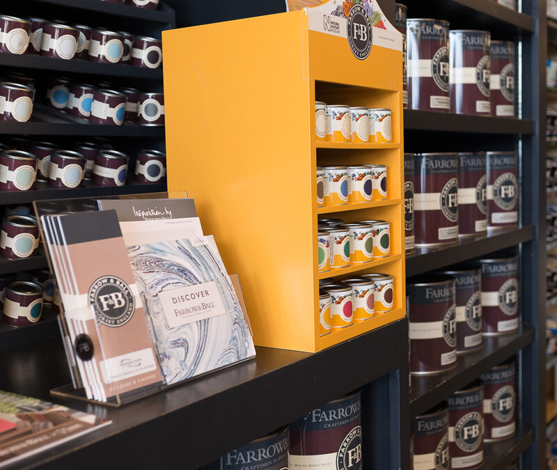 Paint store shelves with color samples displayed. ⋆ Jewel Marlowe